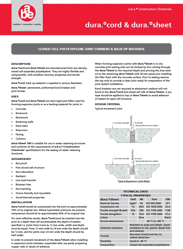 a.b.e Construction Chemicals | Technical Datasheets | Specifile